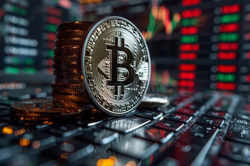 Close Up of Bitcoin Btc Coin on Dark Cryptocurrency Trading Chart with ...