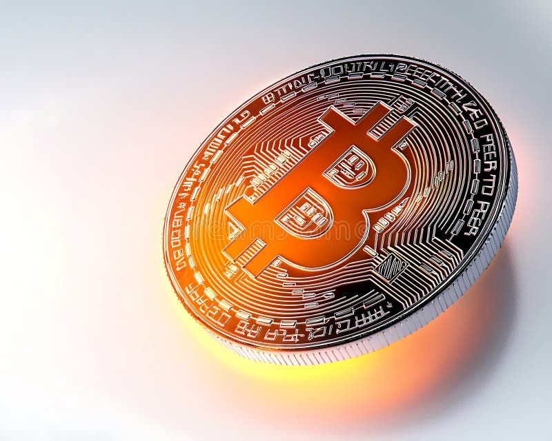 A Close Up of a Bitcoin Coin with a Bright Orange Glow Stock Photo ...