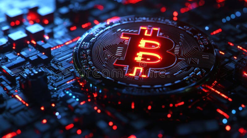 Close-up of Bitcoin Mining Virtual Environment in the Cryptocurrency ...