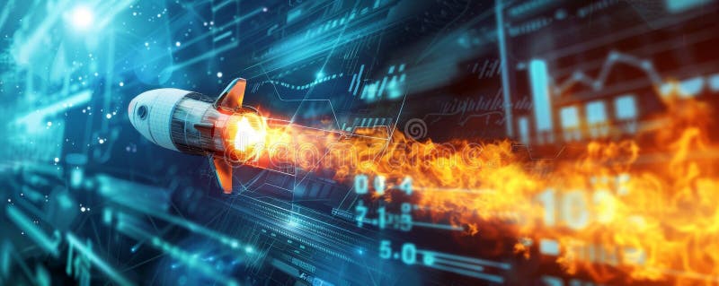 Closeup of a Bitcoin Rockets Engine Igniting with Digital Flames Set ...