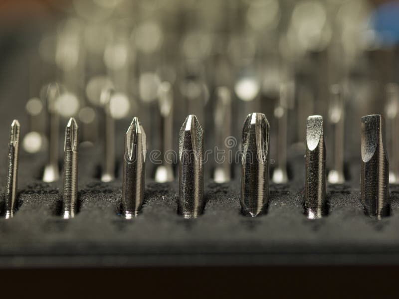 Close-up on Bits, Metal Tips for Various Screws Stock Image - Image of ...
