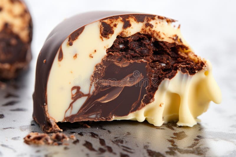 Close-up of a Bitten Truffle Candy Showing Its Creamy Center Stock ...