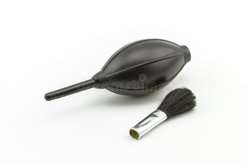 Close Up Black of Air Cleaner Rubber Bulb and Brush on White Background ...