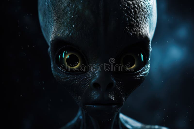 Close Up of a Black Alien, Alien in the Dark, AI Generated Stock ...