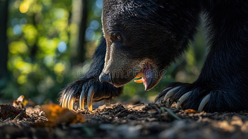 Close-up of a Black Bear Digging in the Forest Floor Stock Illustration ...