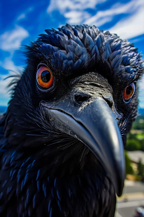 Close Up of Black Bird with Orange Eyes and Black Beak. Generative AI ...