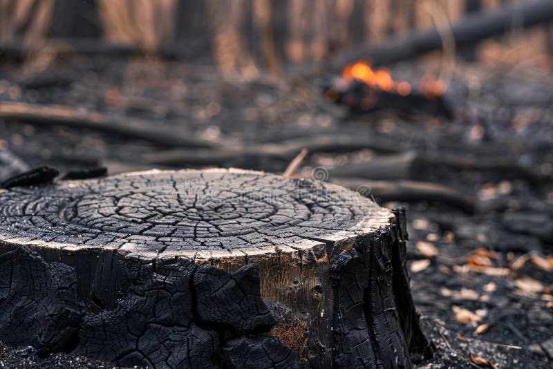 Close Up of Black Burned Tree Stump in Forest Stock Illustration ...
