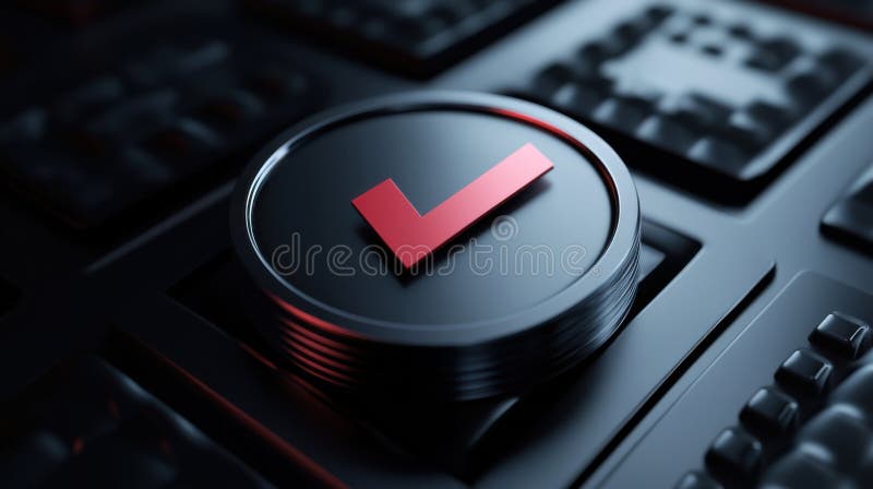 Close-up of a Black Button with a Red Checkmark on a Sleek, Modern ...