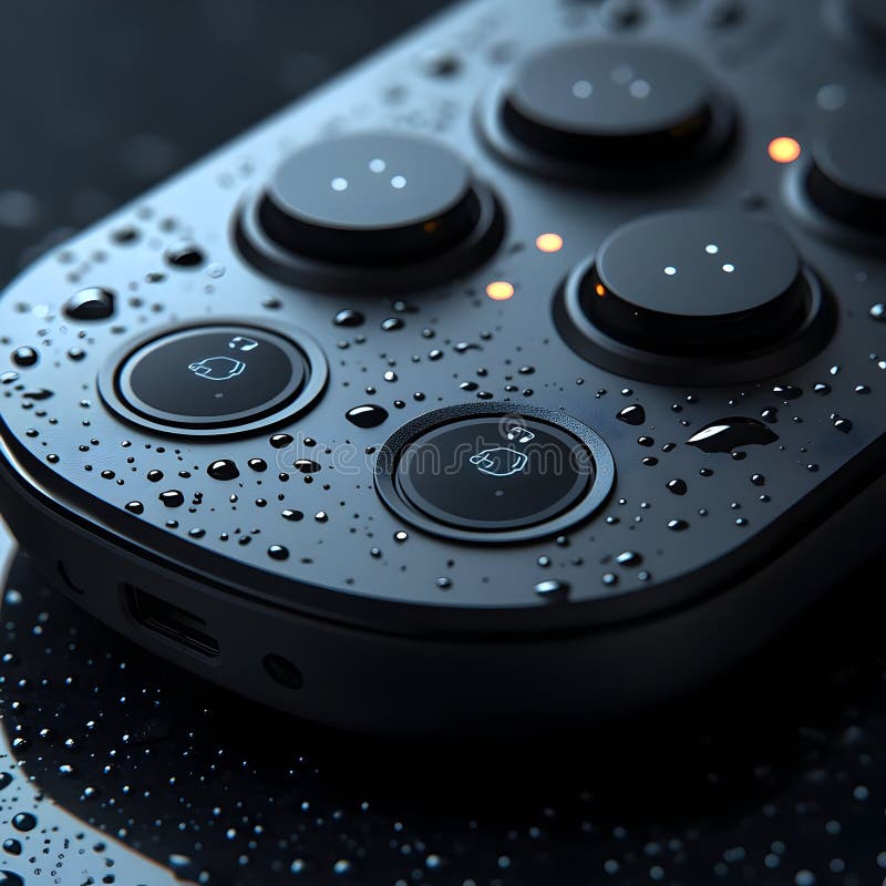 Close Up of Black Buttons with Water Drops - 3D Render Stock ...