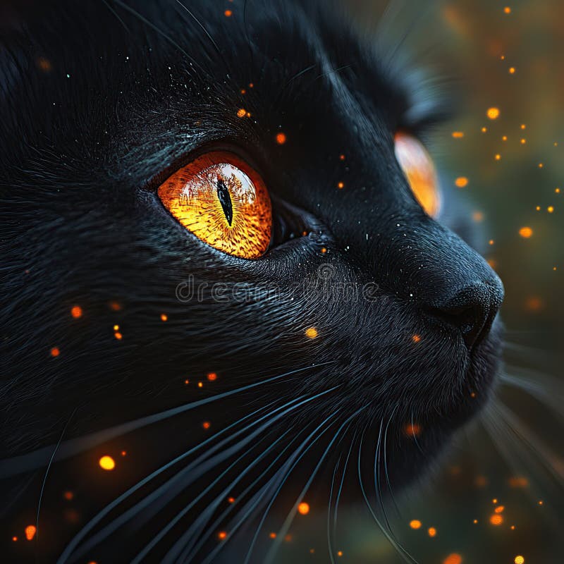 Close-up of a Black Cat with Fiery Orange Eyes Stock Image - Image of ...