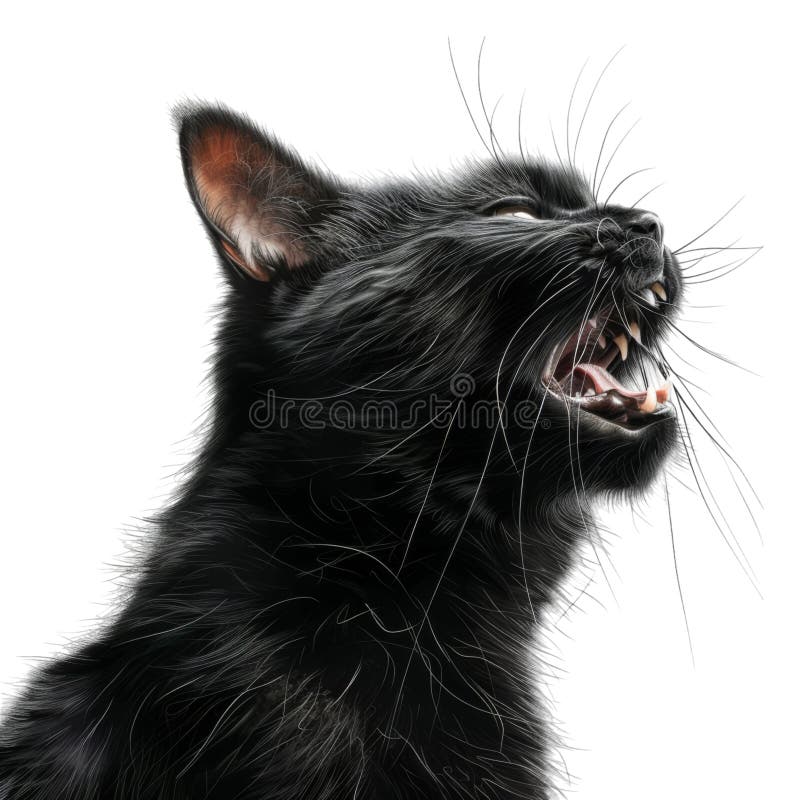 Close-up of a Black Cat with Open Mouth and Sharp Teeth Stock Image ...