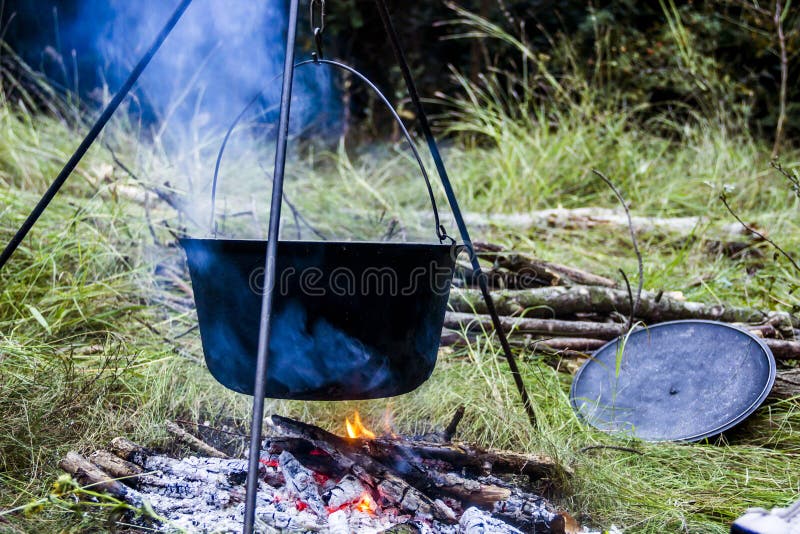 Cauldron on campfire stock image. Image of fire, closeup - 227865647