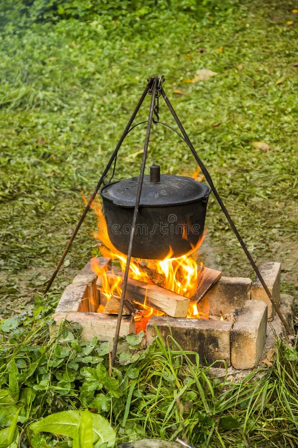 Cauldron on campfire stock image. Image of fire, closeup - 227865647
