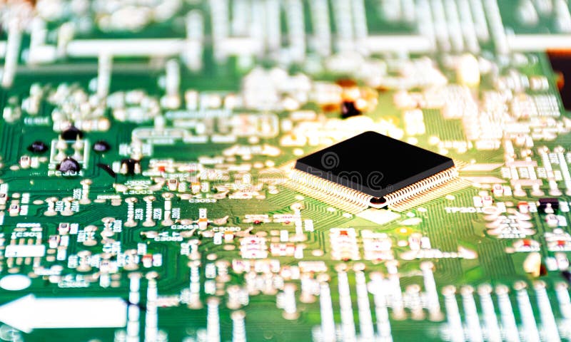 Close Up Black Central Processing Unit Mock Up with Gold Light Effect ...