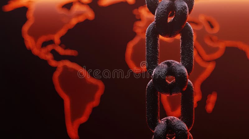 A Close-up of a Black Chain Against a Glowing World Map, Symbolizing ...