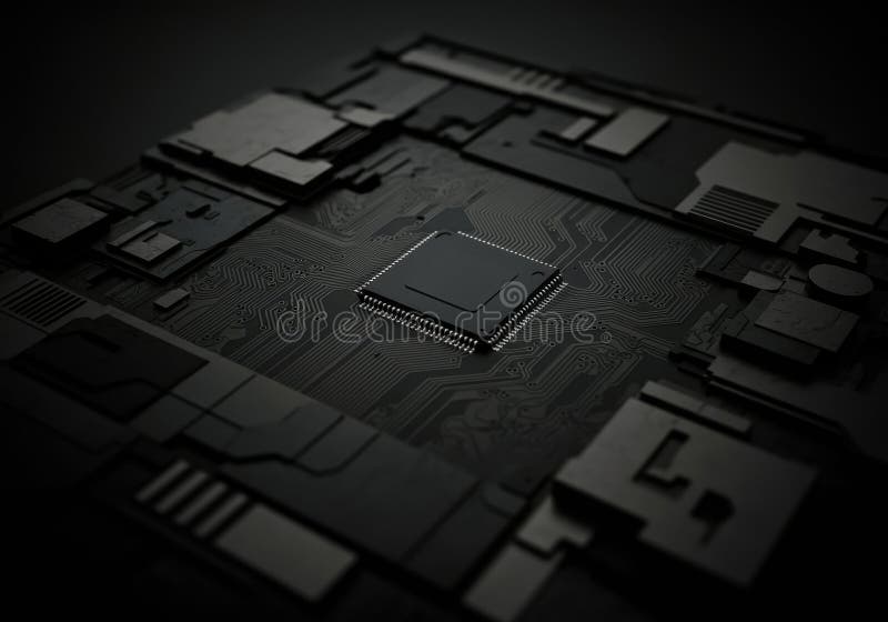 Close-up of a Black Circuit Board with a Central Processing Unit Stock ...