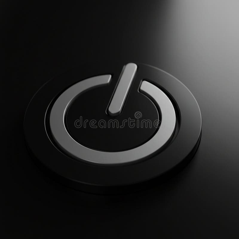 A Close-up of a Black Circular Power Button on a Sleek, Dark Surface ...