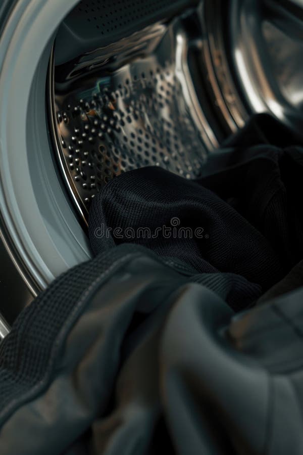 Close Up of a Black Cloth in a Washing Machine. Ideal for Laundry ...