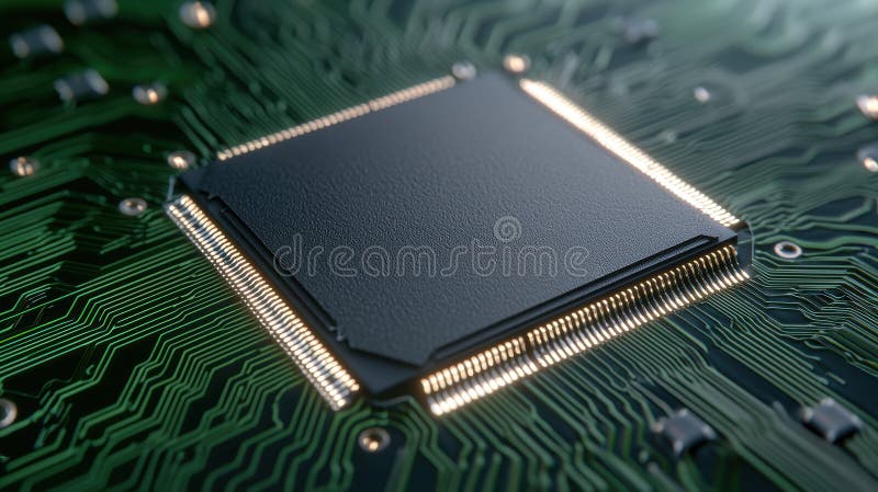 Close-up of a Black Computer Chip on a Green Circuit Board Stock ...