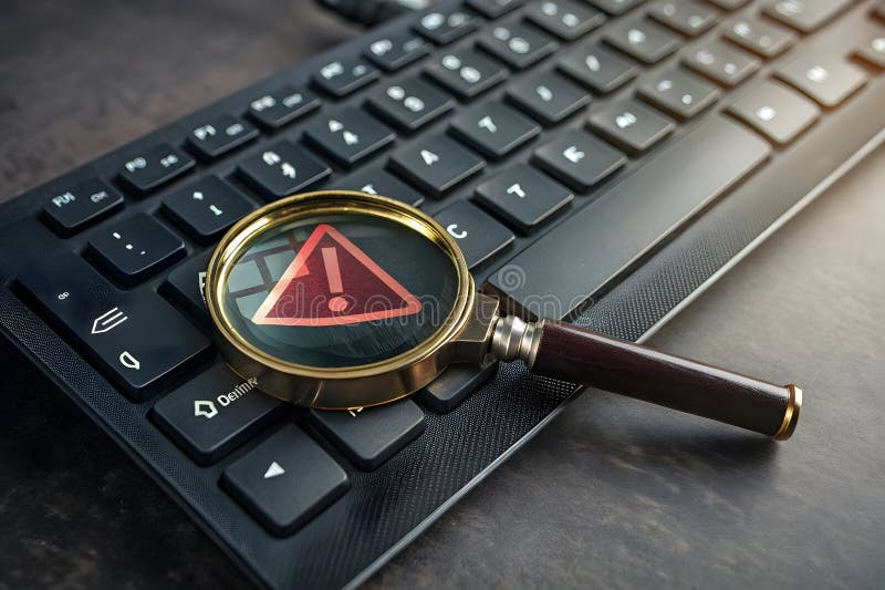 A Close-up of a Black Computer Keyboard with a Vintage Magnifying Glass ...