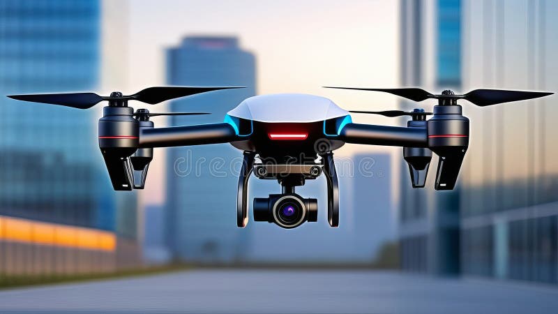 Close-up of a Black Drone in Observation Positions in Flight Over a ...