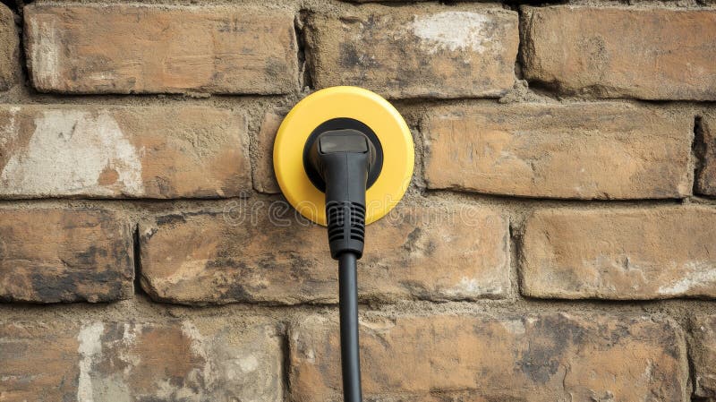 Close-up of a Black Electric Plug Connected To a Yellow Socket on a ...