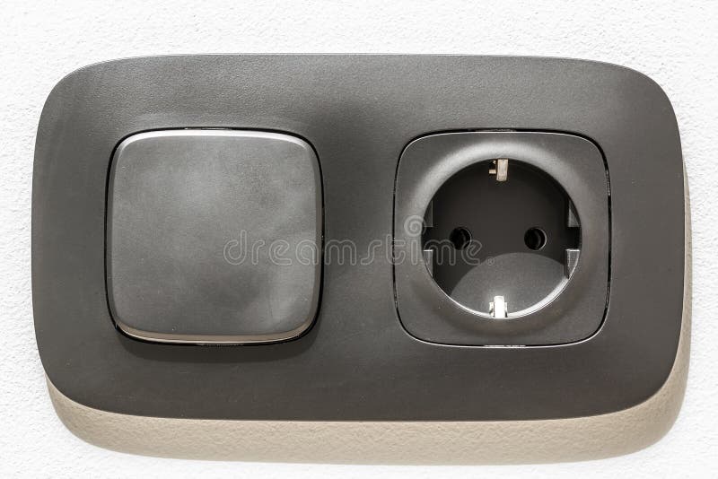 Close-up of Black Electric Socket with Light Switch Stock Photo - Image ...