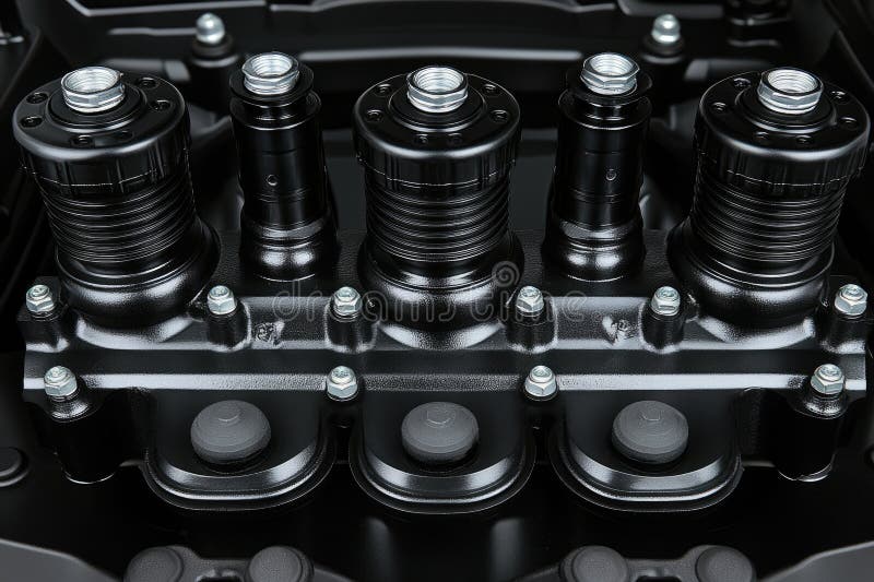 High-Performance Engine Components: Close-up View of Polished Black ...