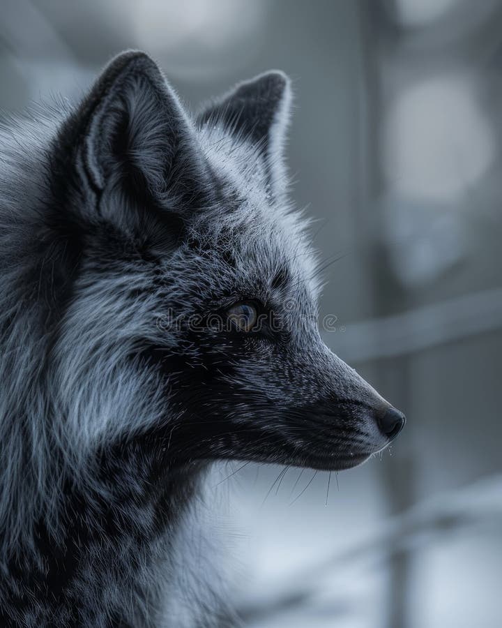 Close-up of a Black Fox Looking Intently Stock Illustration ...