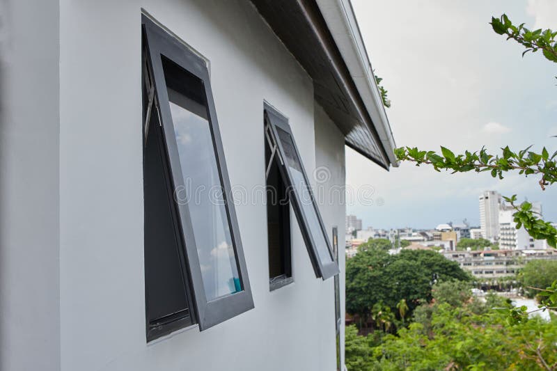 Black Frame Aluminium Windows of Building Stock Photo - Image of home ...