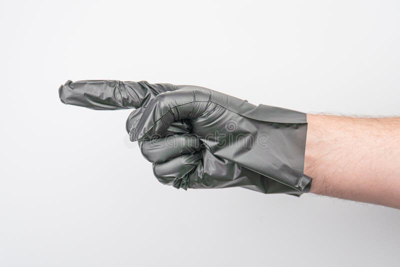 Close-up of a Black-gloved, Taped Human Hand Pointing Forward. Stock ...
