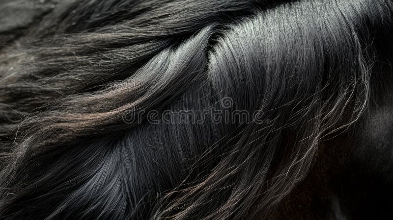 Close-up of Black Horse Mane with Soft, Silky Hairs Stock Illustration ...