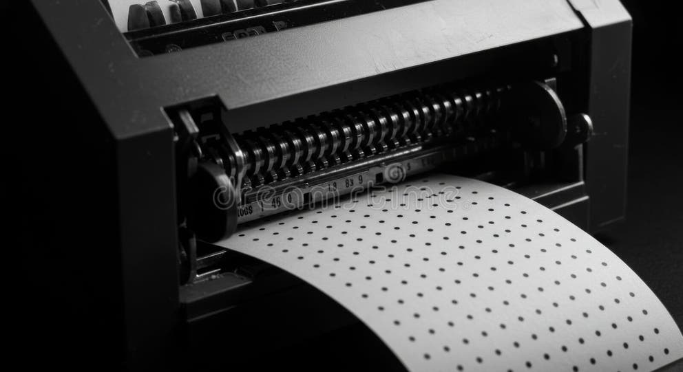 Close-up of a Black Industrial Printer Processing Perforated Paper ...