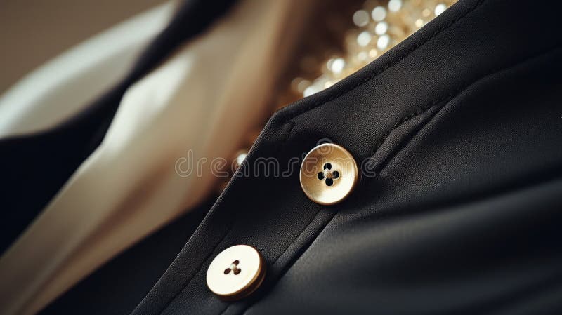 A Close Up of a Black Jacket with Gold Buttons, AI Stock Illustration ...