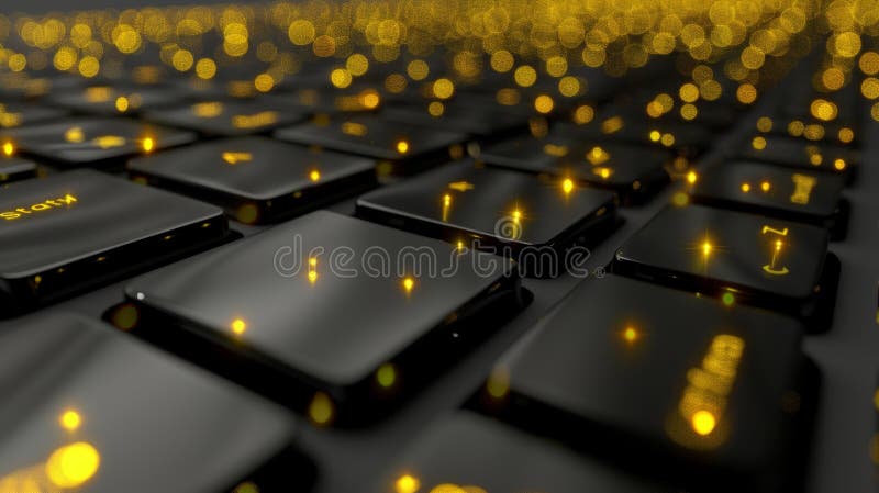 Close Up of Black Keyboard with Glowing Keys, Angled View Showcasing ...