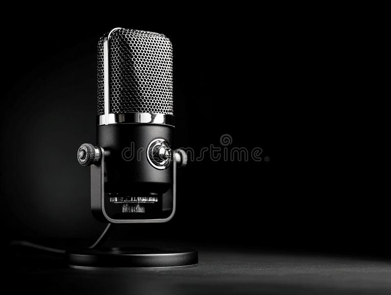 Close-up of a Black, Large Diaphragm Studio Microphone on Reflective ...