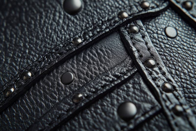 Close Up Black Leather Adorned Rivets Forming Striking Textured ...