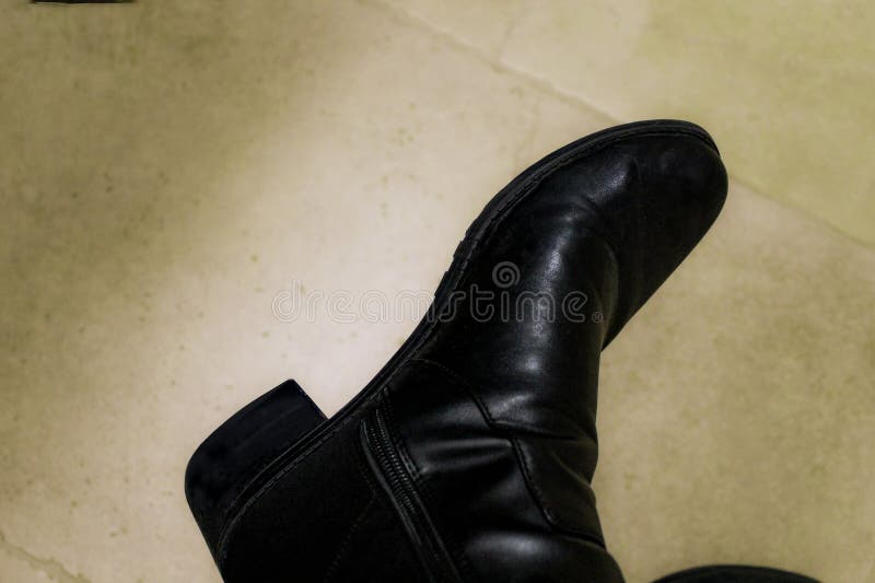 Close-up of Black Leather Boot Tip and Heel Isolated on Background with ...