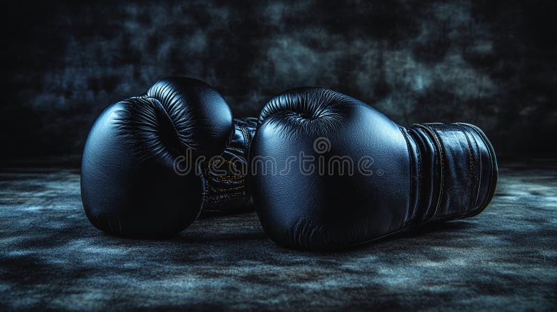 Close-up of Black Leather Boxing Gloves on Dark Background in a Low ...