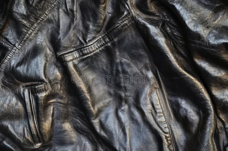 Close-up of Black Leather Jacket Texture, Soft yet Rugged, Capturing ...