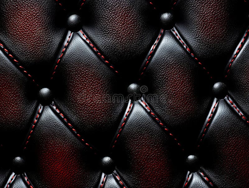A Close Up of a Black Leather Upholstered Chair with Red Stitching ...