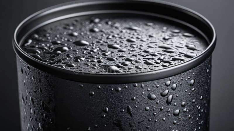 Close Up of a Black Metal Container Covered in Condensation Against ...