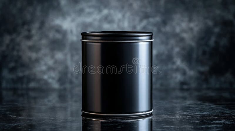 Close Up Black Metallic Jar Container on Glossy Surface in Dark Studio ...