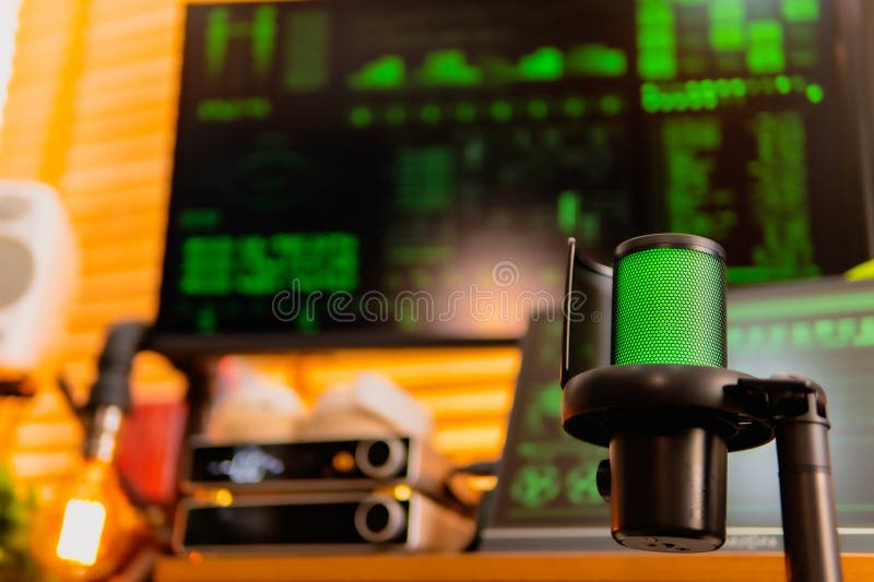 Black Condenser Microphone with Green LED Light, Hacker Coding ...