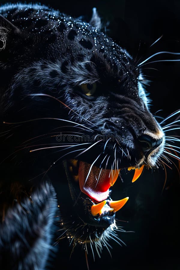 A Close Up of a Black Panther with Its Mouth Open Showing Its Teeth Stock Photo - Image of close ...