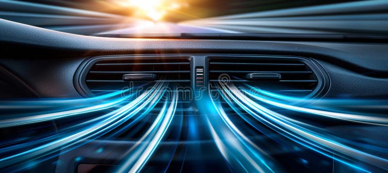 Close Up of Black Plastic Car Air Conditioning Vent Emitting Blue Air ...