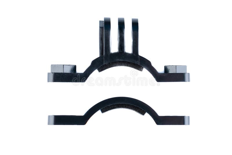 Close-up of Black Plastic Mounting Brackets Isolated on White ...