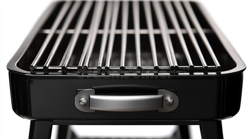Close-up of a Black Rectangular Grill with Silver Grates and Handle ...