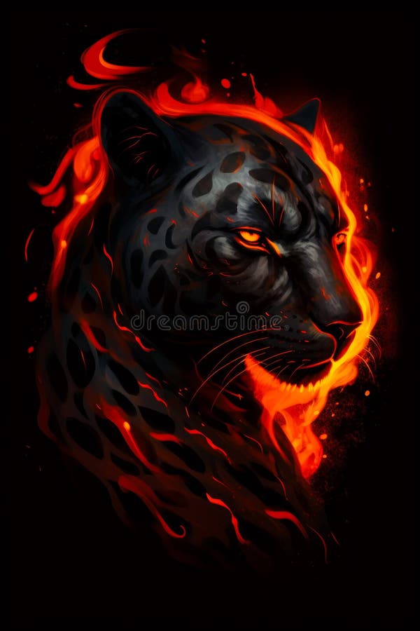 Close Up of Black and Red Tiger S Face with Flames. Generative AI Stock ...