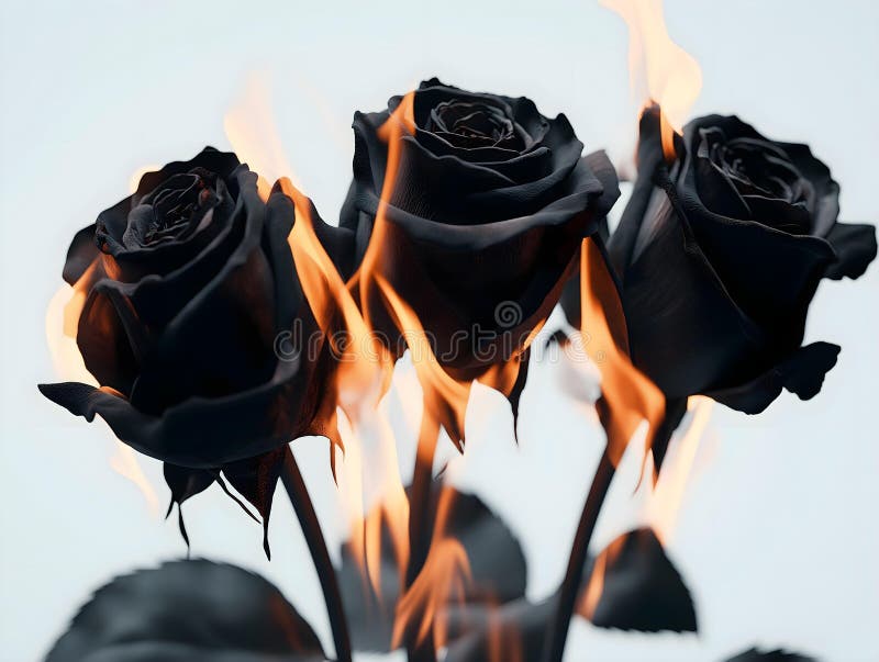 A Close-up of Black Roses Engulfed in Flames Against a Dark Background ...